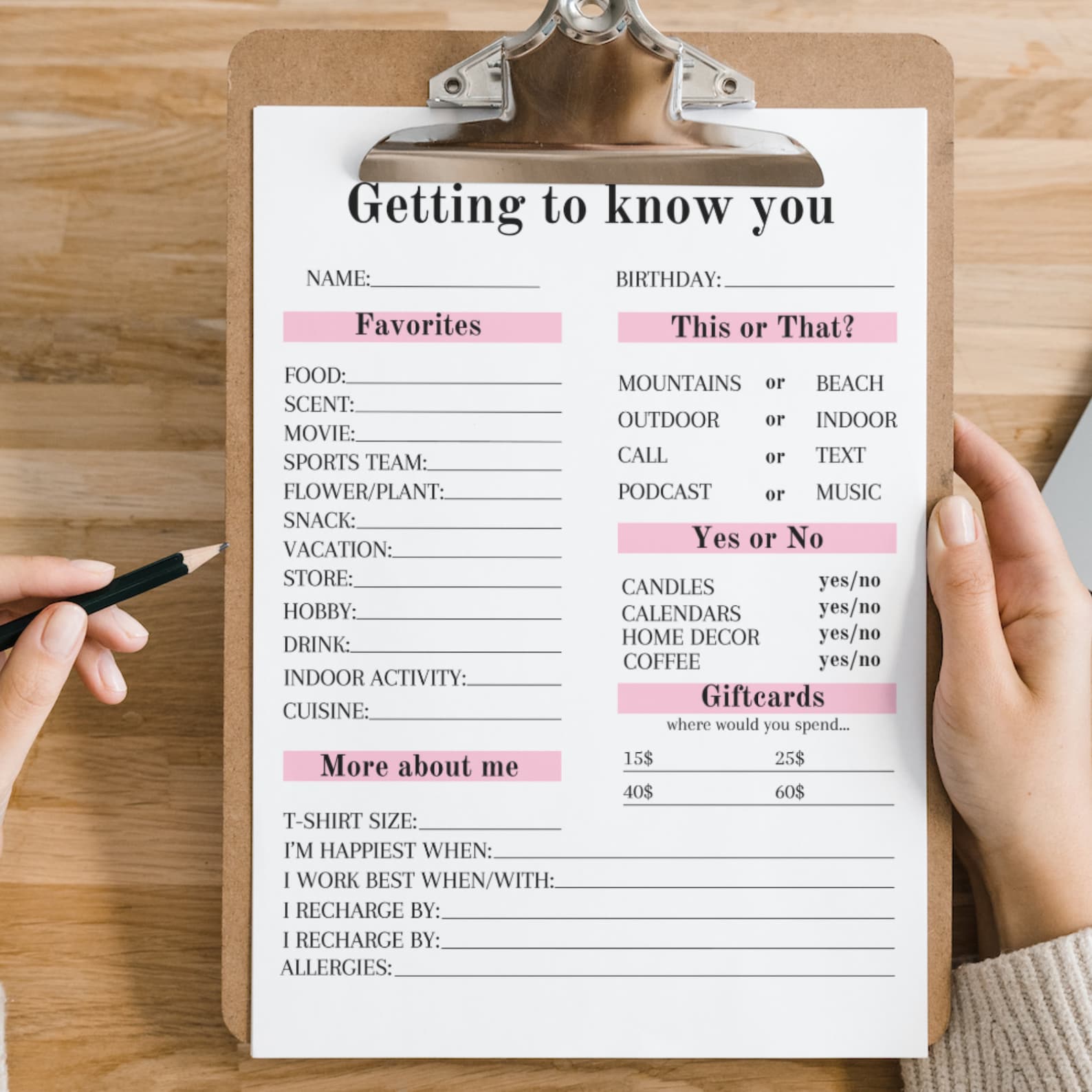Getting to Know You Printable Employee Favorite Things - Etsy Canada