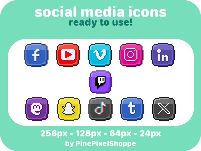 Pixel Art Social Media Icon Set 10 Icons - Etsy Australia