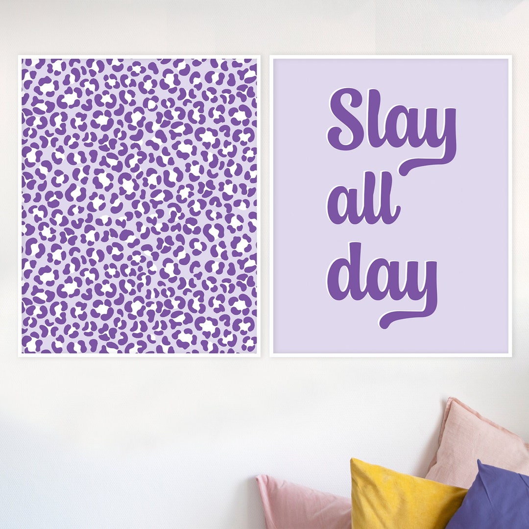 Preppy Posters, Leopard Pattern, Slay All Day, Set of 2 in Purple ...