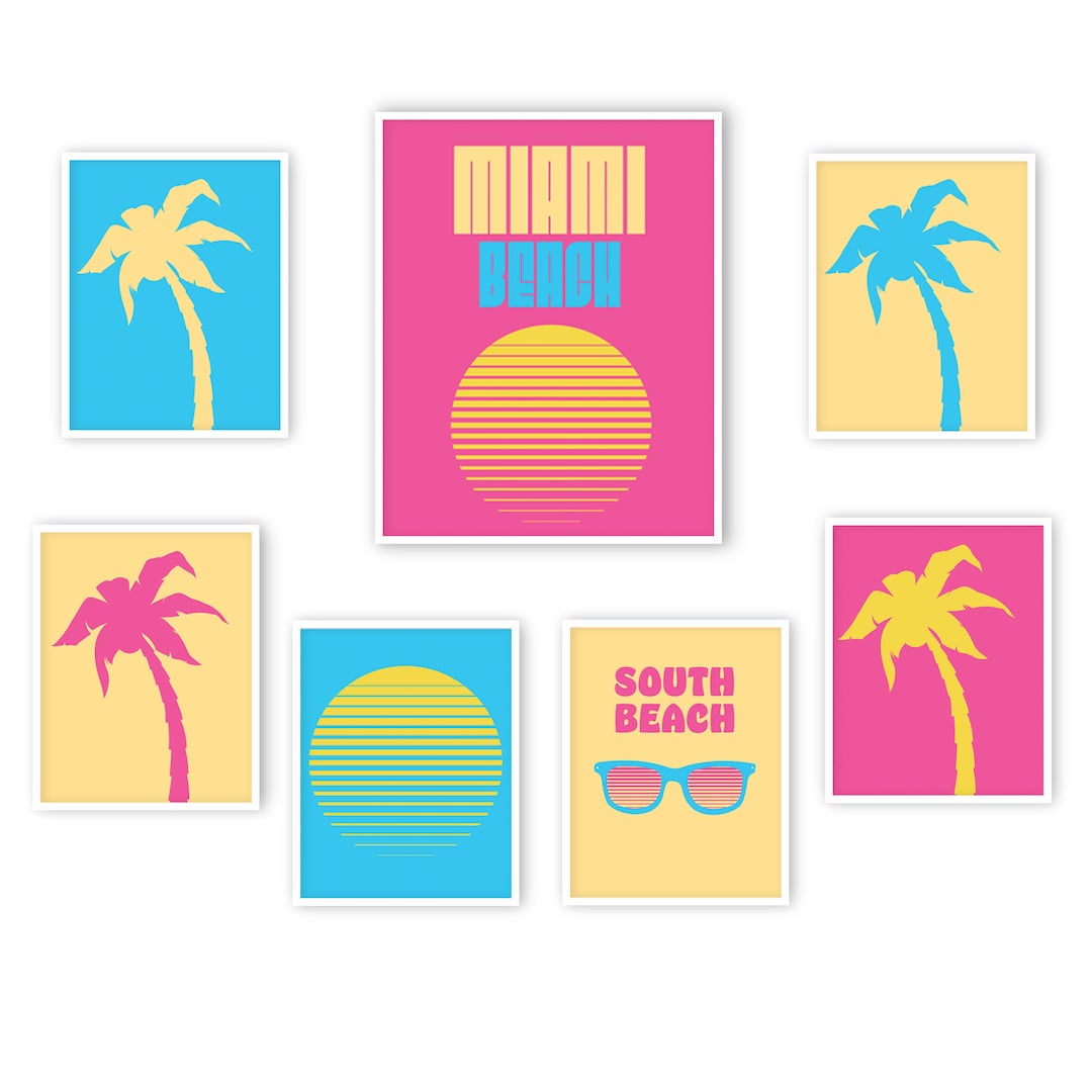 Preppy Miami Beach Travel Posters Set of 7 - Digital Download Print ...