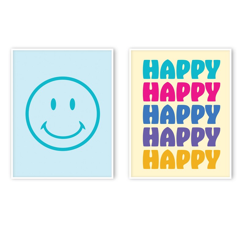 Preppy Smiley Faces Wall Art Set of 6 - Digital Download Print, Preppy ...