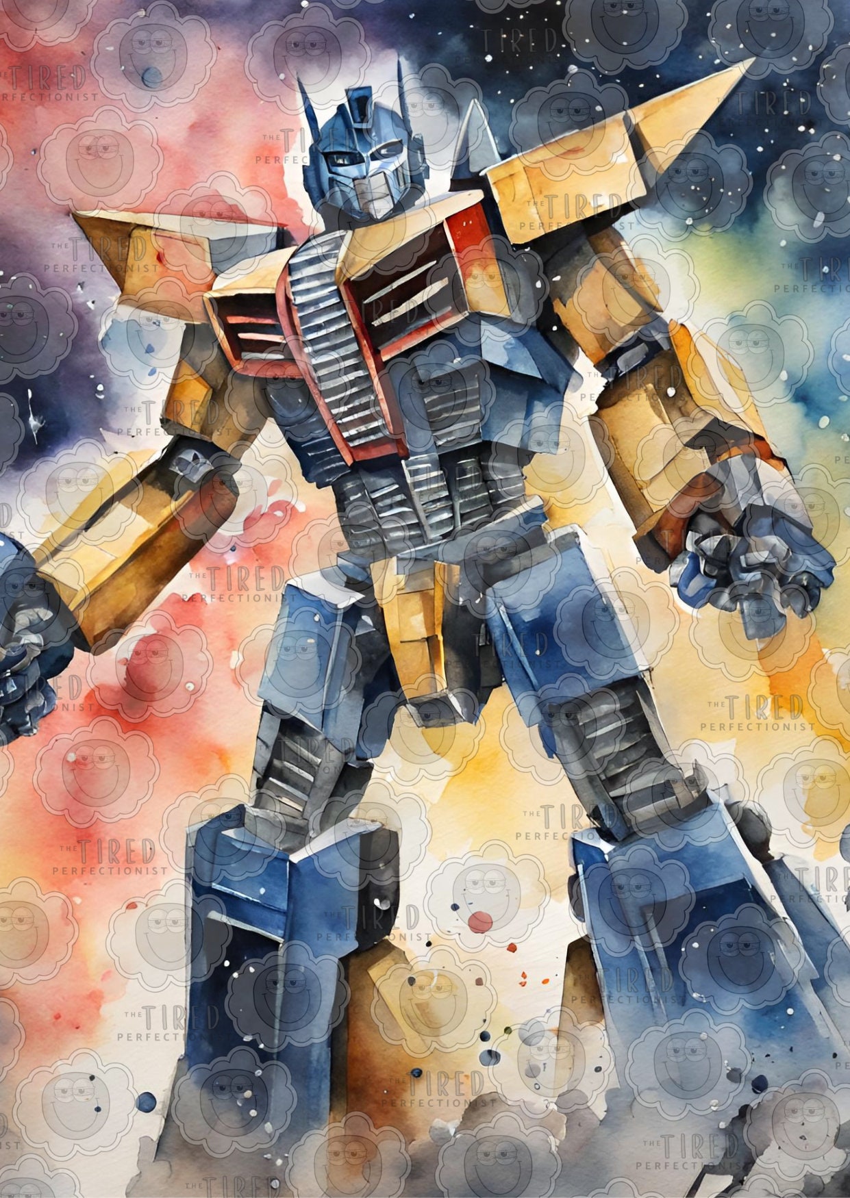 Watercolor Style Transformers in Space Wall Art Digital Download Set of ...