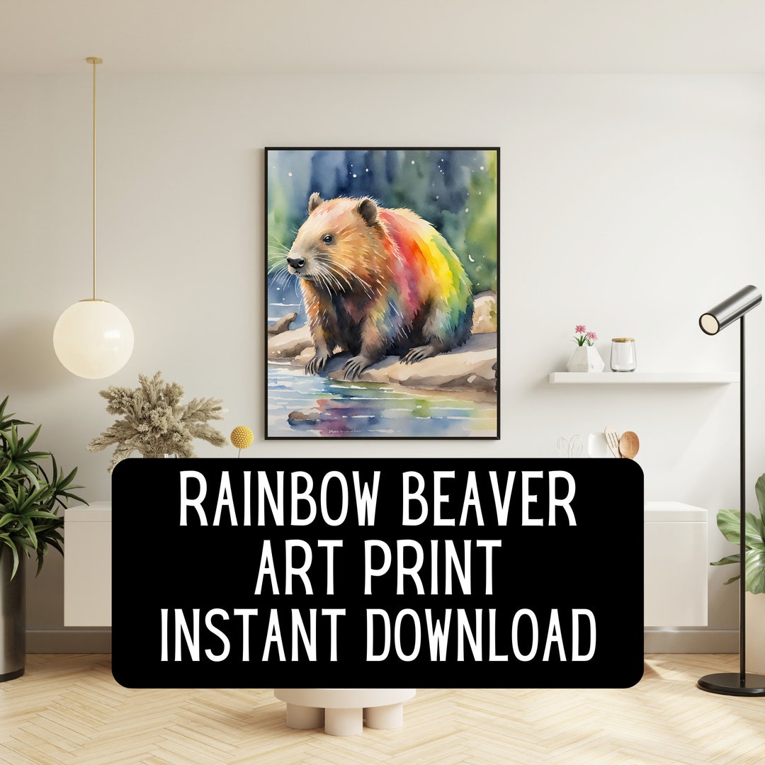 Rainbow Beaver Watercolor Print – Woodland Animal Illustration (digital ...