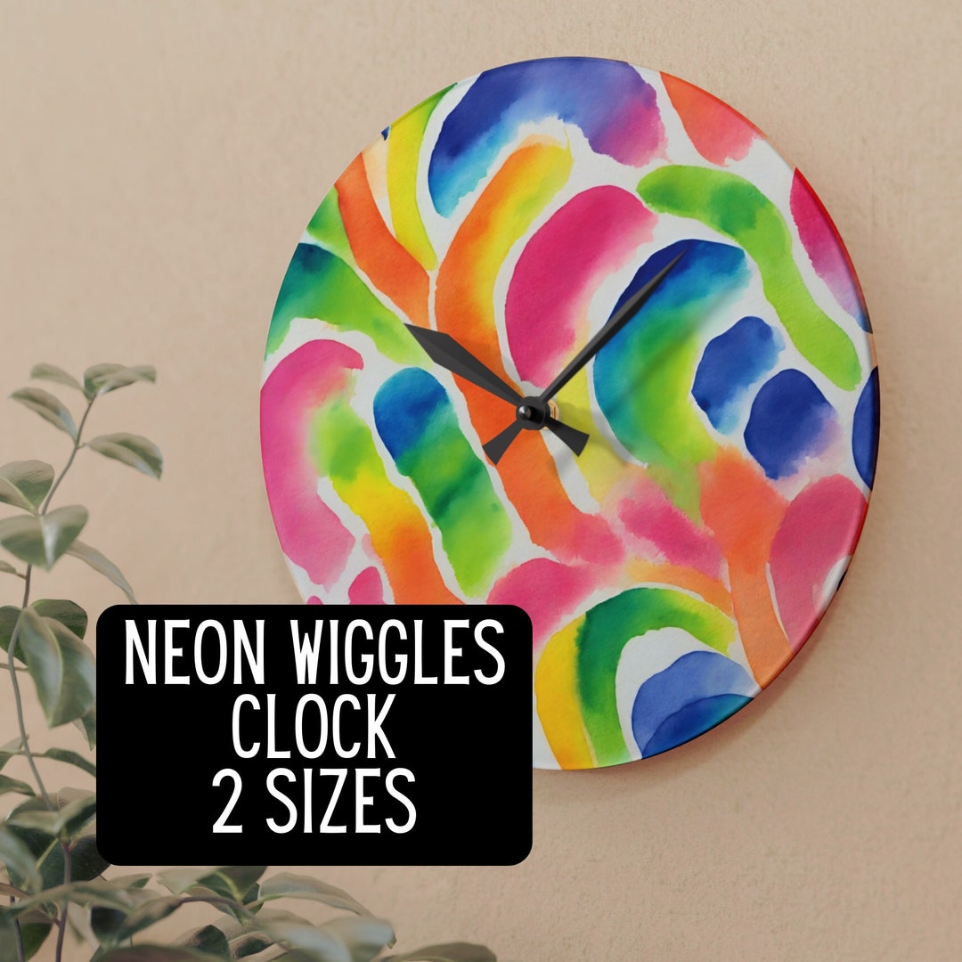 Neon Watercolor Wiggles Acrylic Wall Clock - Etsy