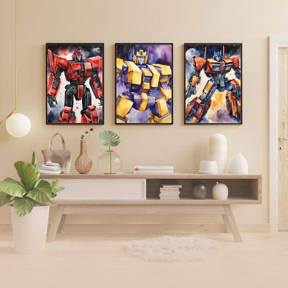 Watercolor Style Transformers in Space Wall Art Digital Download Set of ...
