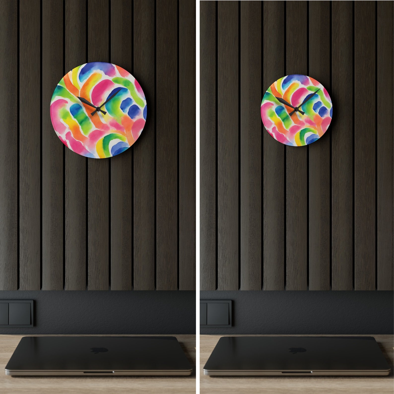 Neon Watercolor Wiggles Acrylic Wall Clock - Etsy