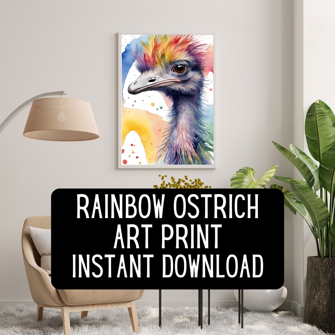 Rainbow Ostrich Art Print – Watercolor Style Bird (digital Download) - Etsy