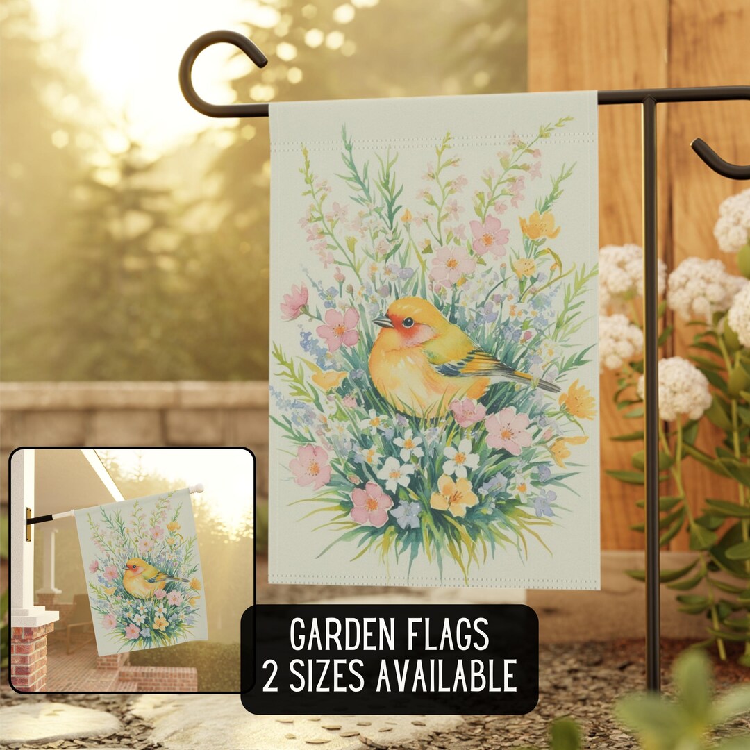 Vintage Yellow Bird Garden Flag, Goldfinch Warbler Home Decor ...