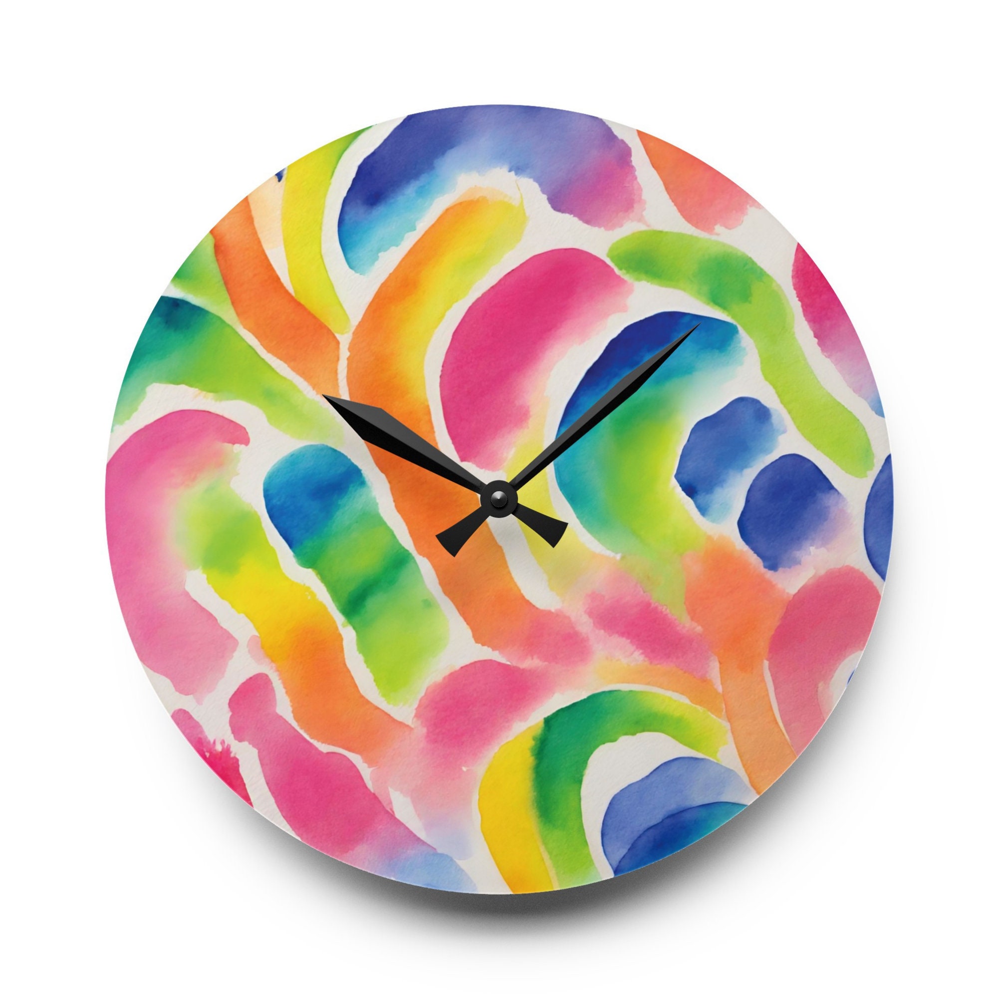 Neon Watercolor Wiggles Acrylic Wall Clock - Etsy