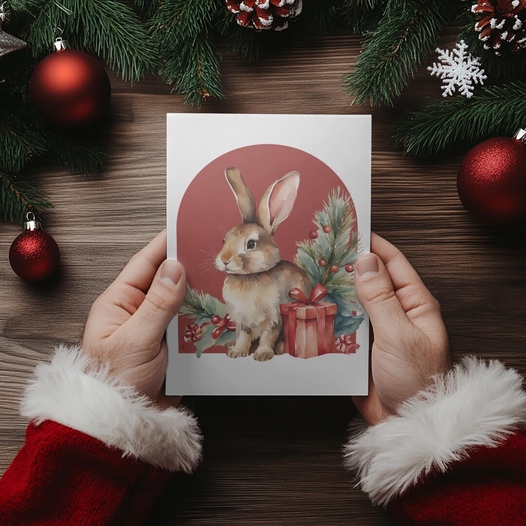 Greeting Cards, Watercolor Christmas Bunny Rabbit, Holiday Cards, Cute ...