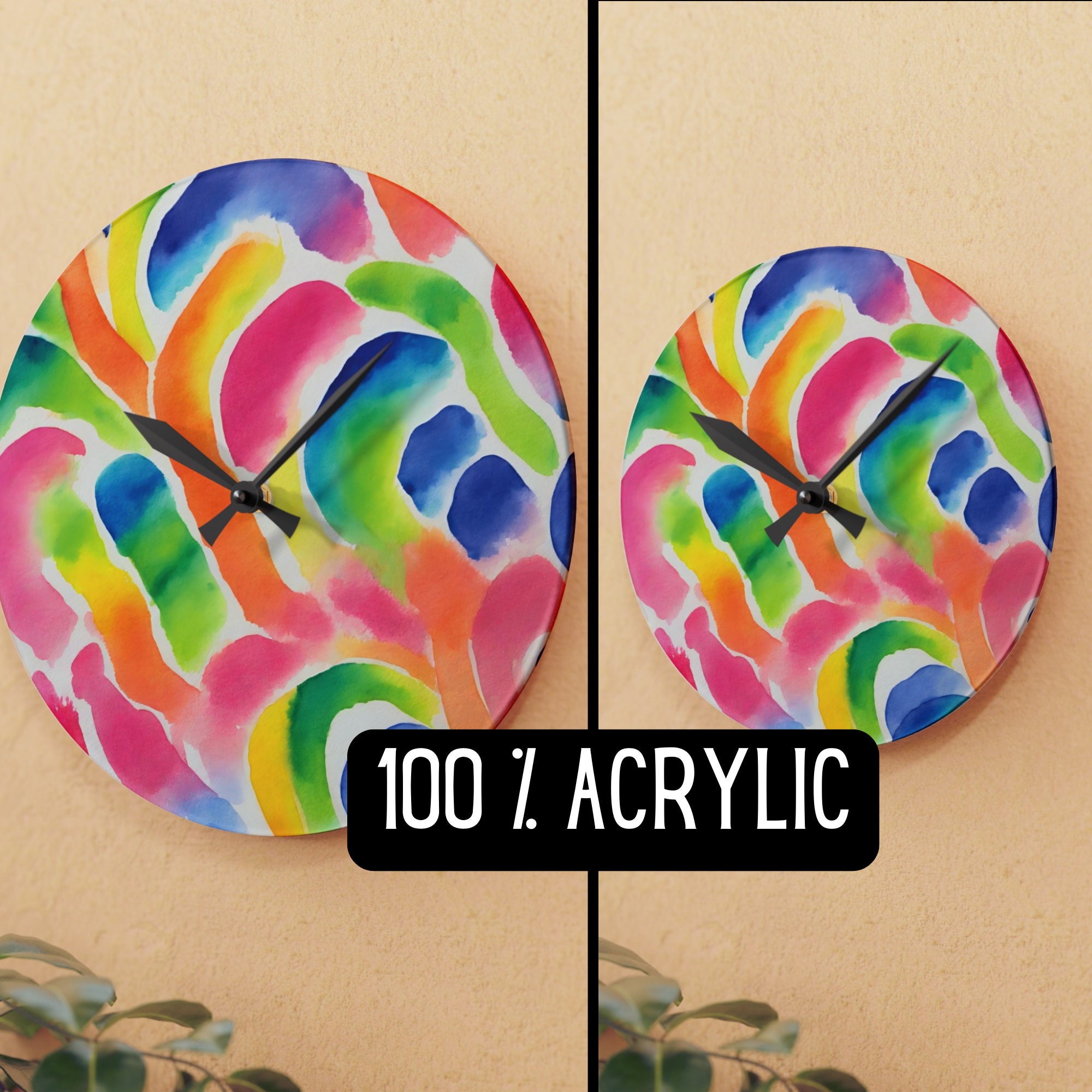 Neon Watercolor Wiggles Acrylic Wall Clock - Etsy