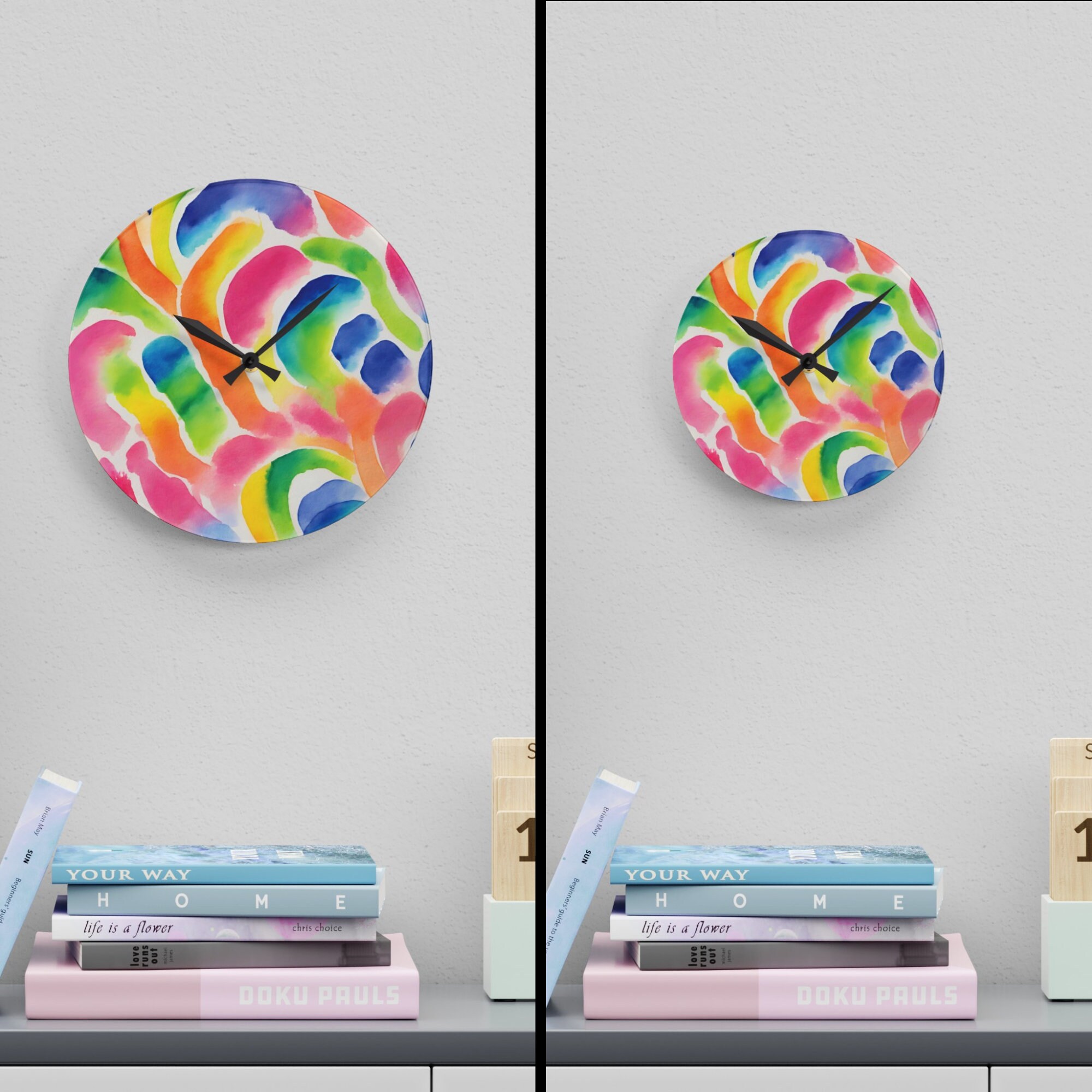 Neon Watercolor Wiggles Acrylic Wall Clock - Etsy