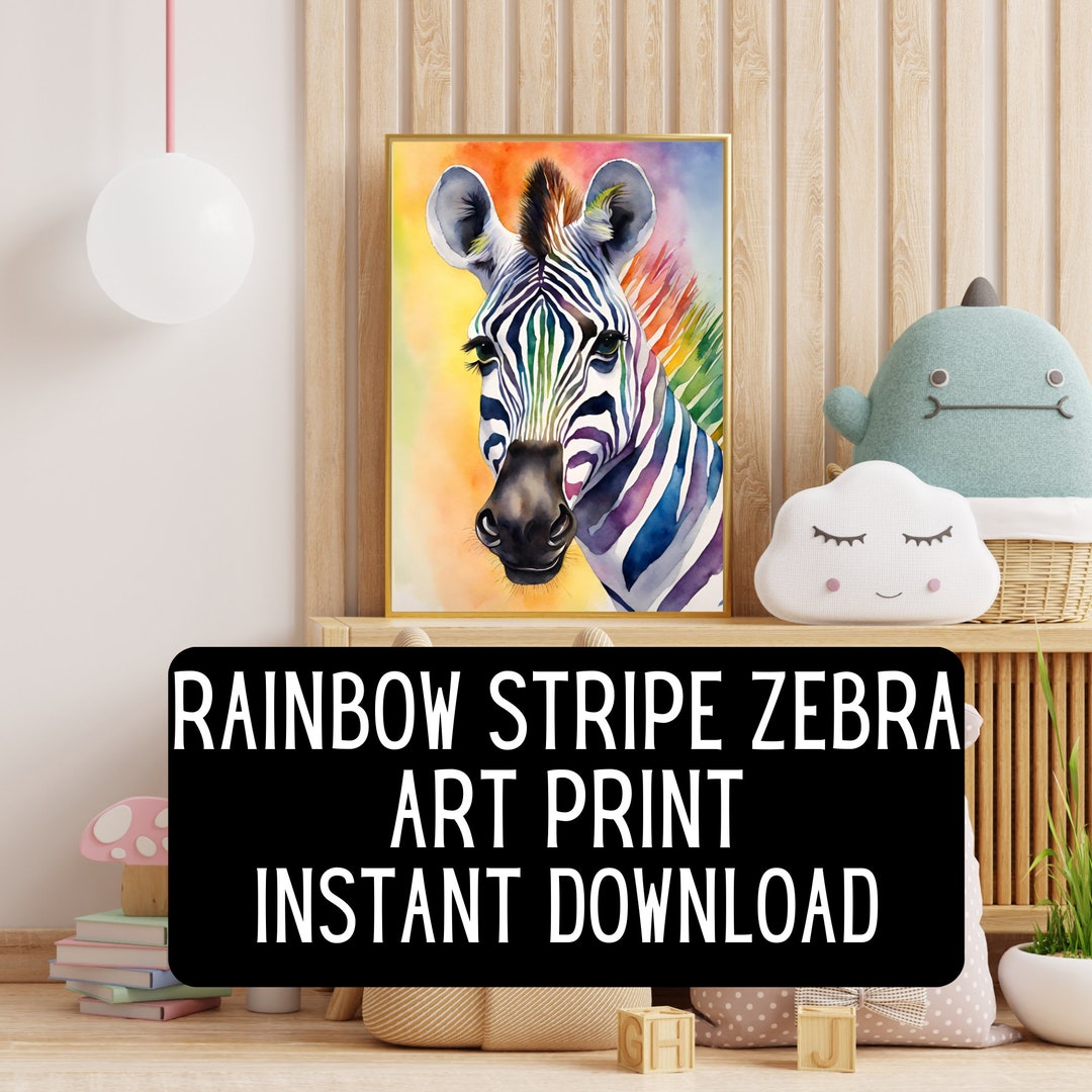 Rainbow Zebra Wall Art - Vibrant Watercolor Zebra Print for Kids Room ...