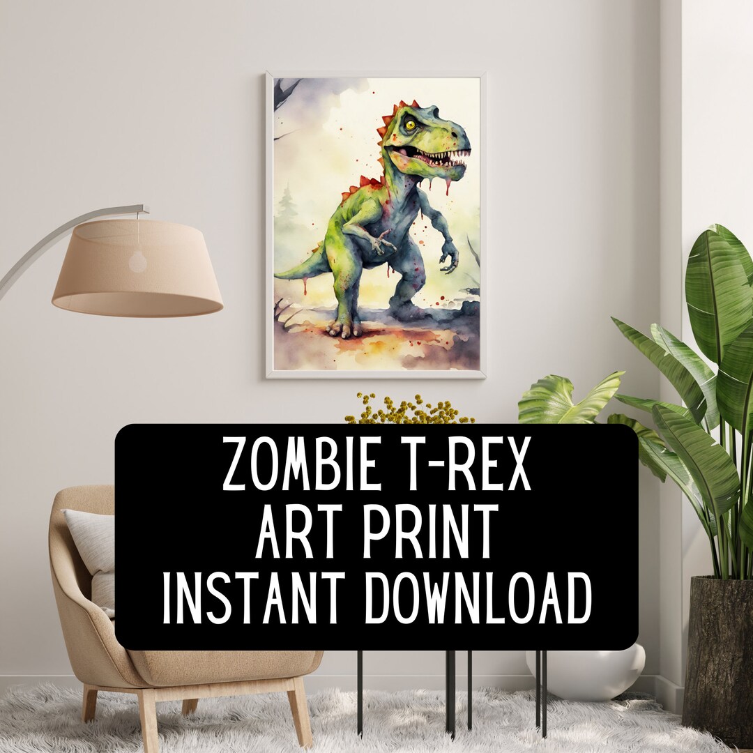 Zombie T-rex Watercolor Art Creepy Dinosaur Digital Art Print for ...
