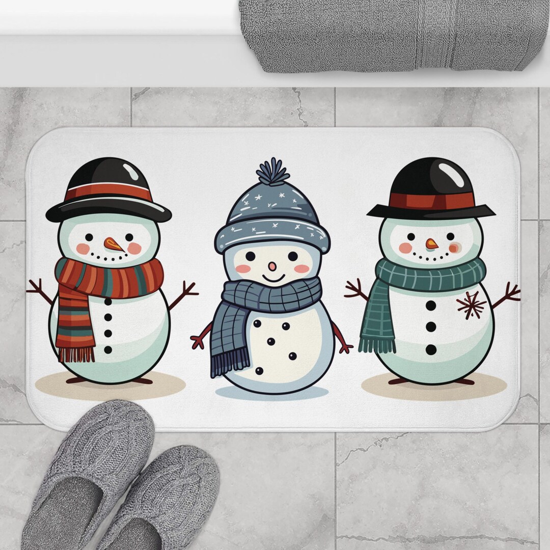 Snowman Bath Mat: Festive Winter Bathroom Decor, Memory Foam - Etsy
