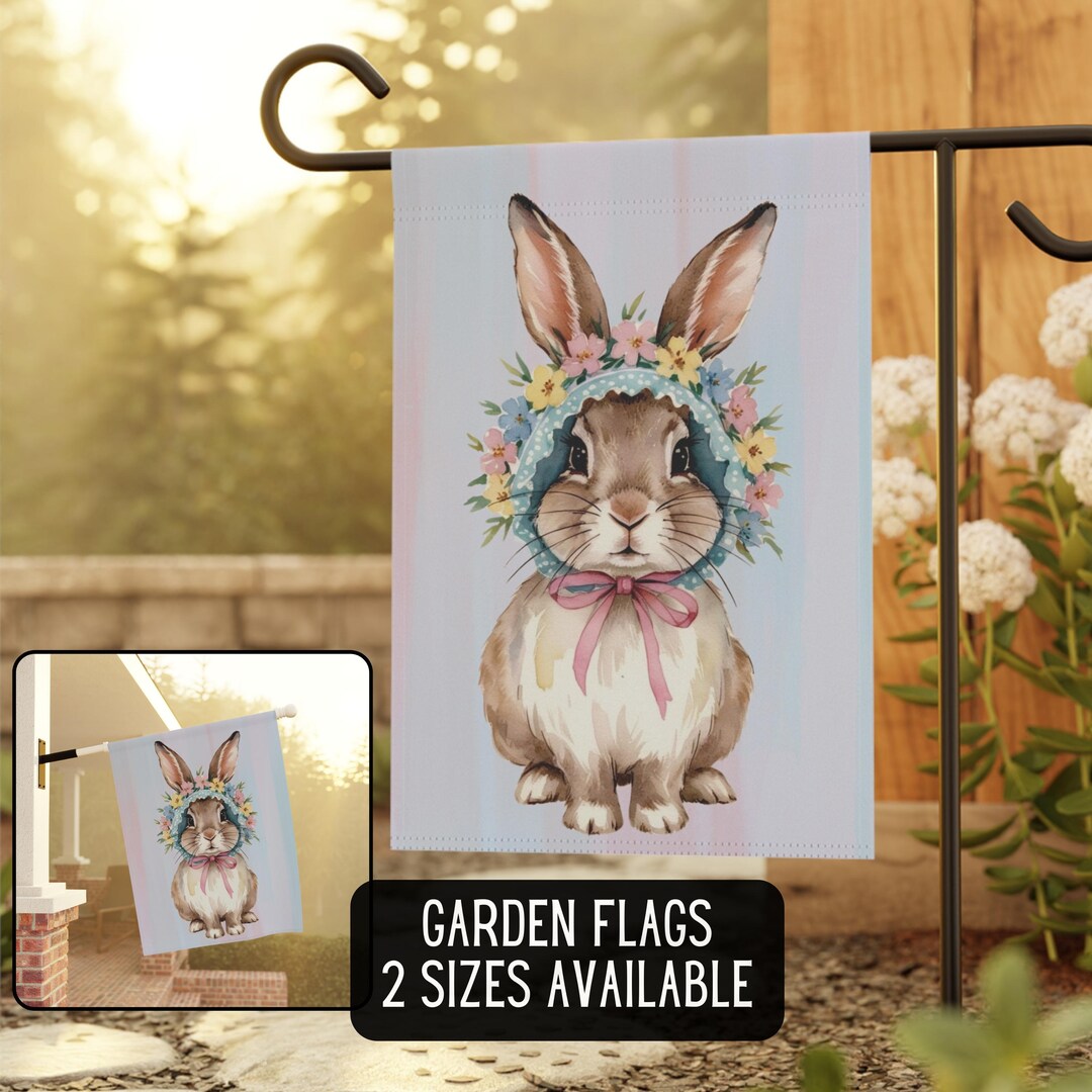 Easter Bunny Bonnet Garden Flag, 80s 90s Aesthetic Watercolor Spring ...