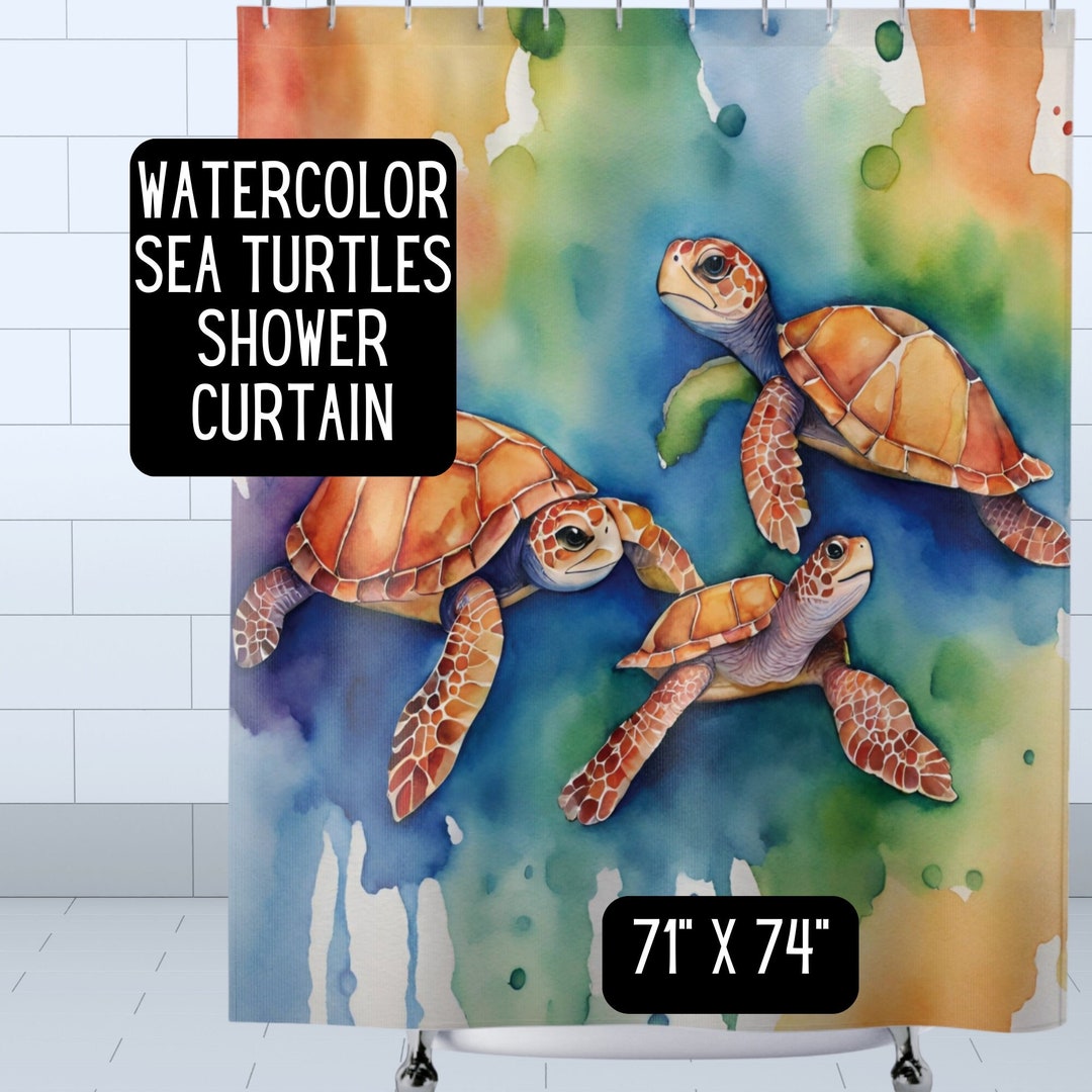 Watercolor Rainbow Sea Turtles Shower Curtains - Etsy