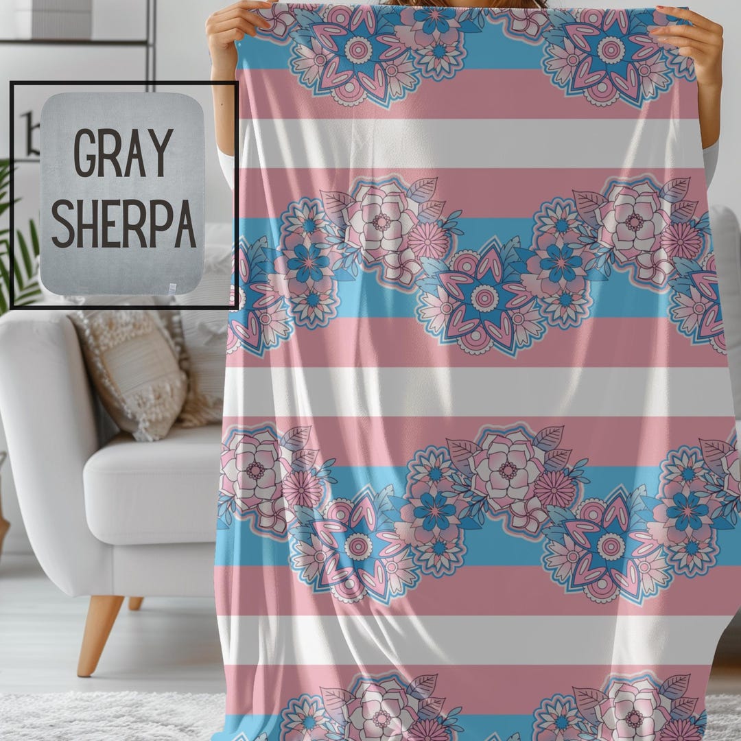 Floral Trans Pride Flag Sherpa Blanket, Transgender Gift Idea, Equality ...