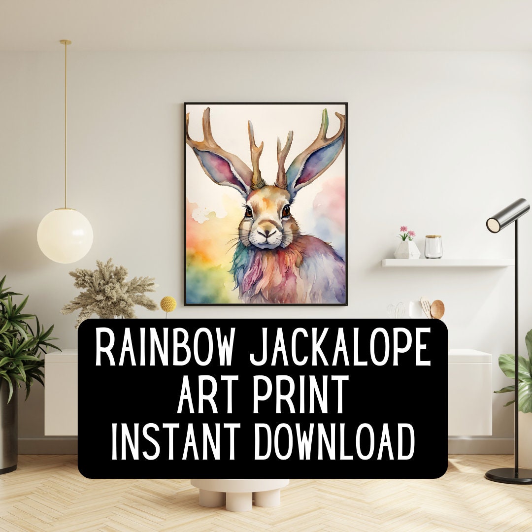 Rainbow Jackalope Digital Download - Whimsical Fantasy Animal Wall Art ...