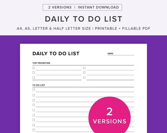 Daily to Do List Printable, Daily Task List Template PDF, Daily ...