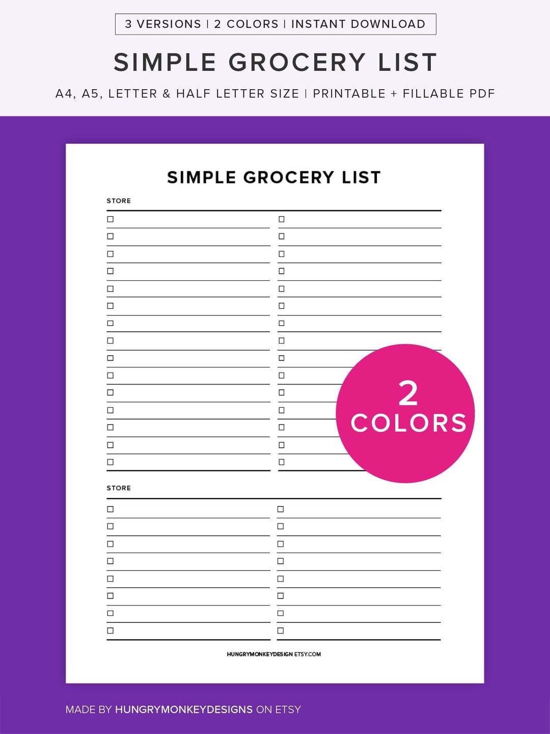 Simple Grocery List Template Printable, Food Shopping List, Grocery ...