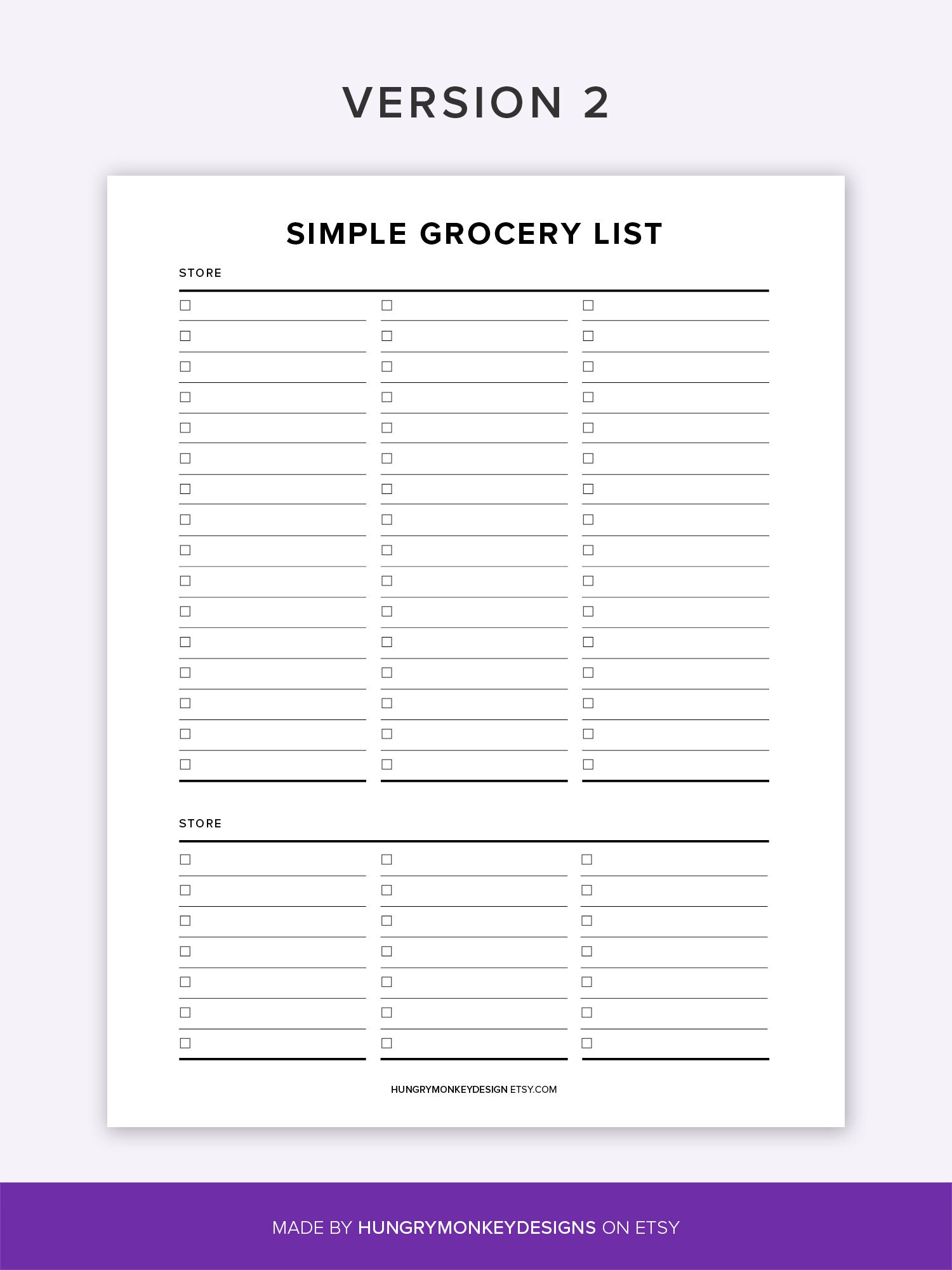 Simple Grocery List Template Printable, Food Shopping List, Grocery ...