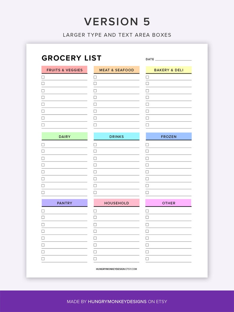Printable Grocery List Template, Grocery Planner, Food Shopping List ...