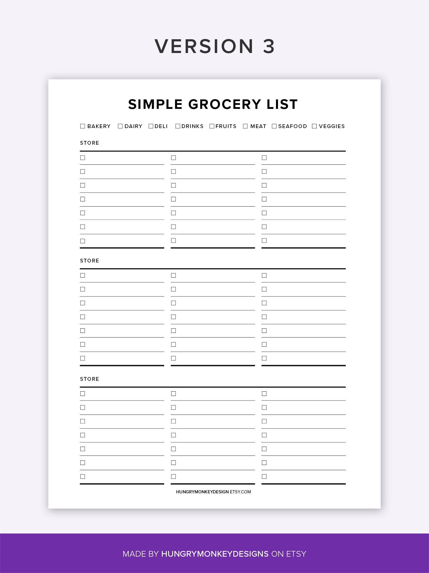 Simple Grocery List Template Printable, Food Shopping List, Grocery ...