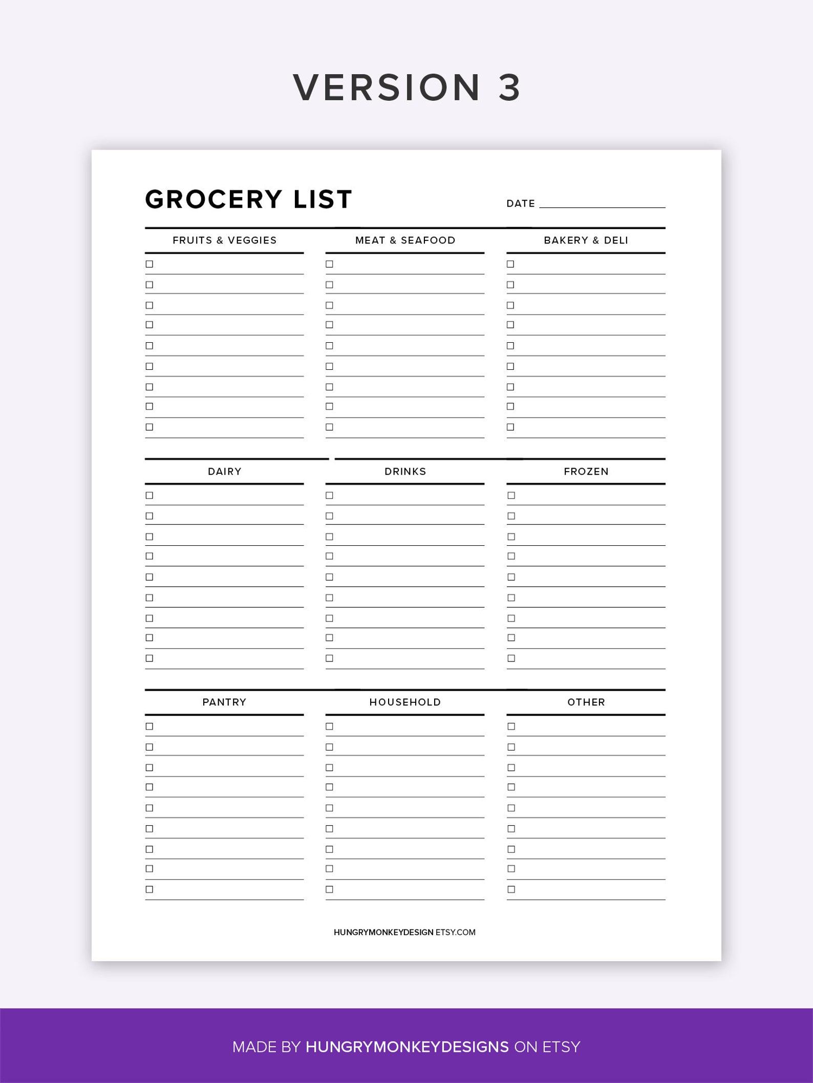 Printable Grocery List Template, Grocery Planner, Food Shopping List ...