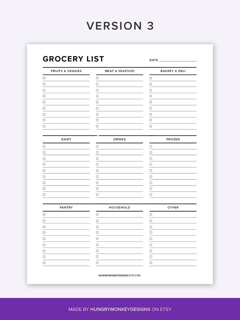 Printable Grocery List Template, Grocery Planner, Food Shopping List ...