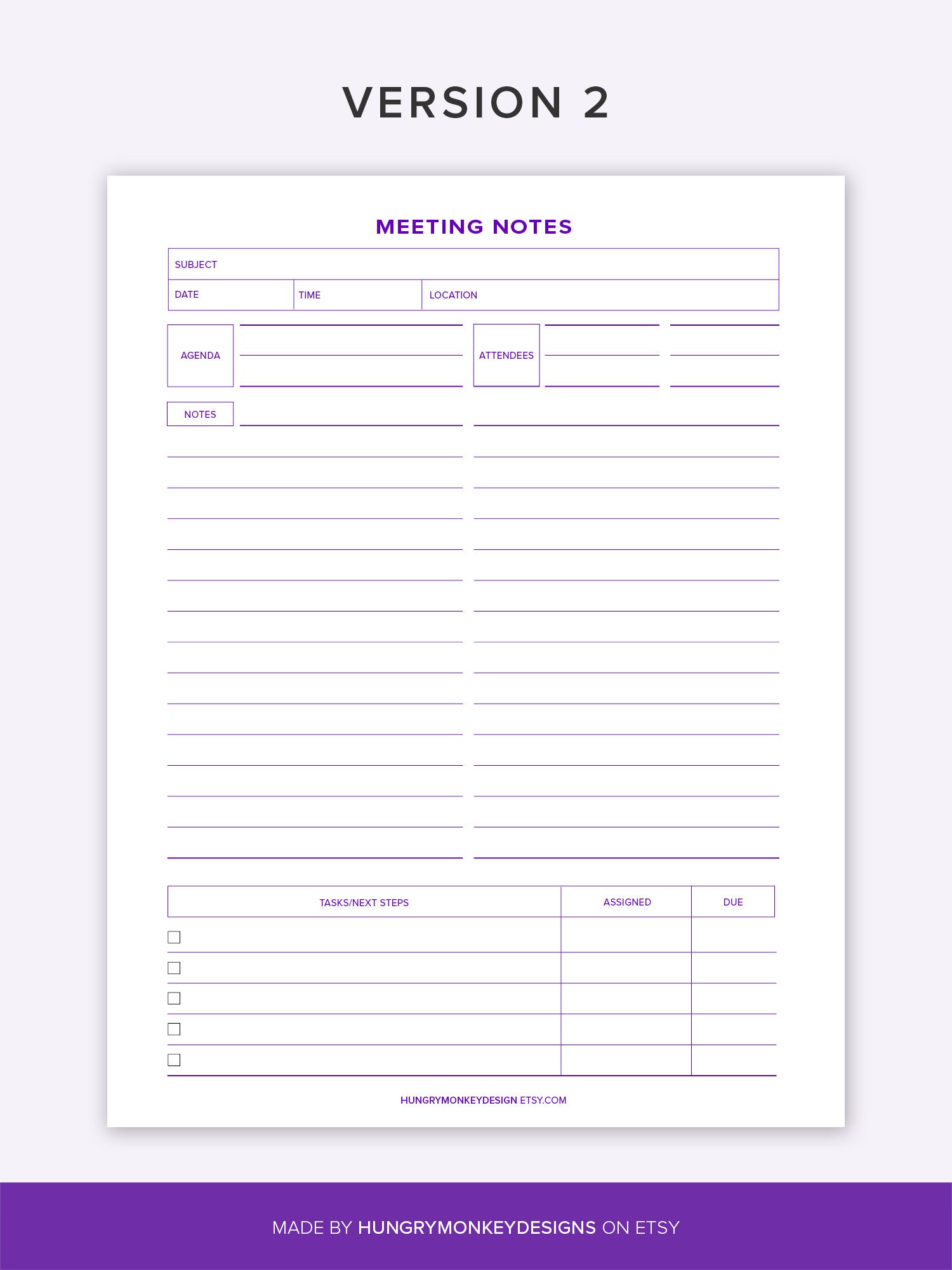 Meeting Notes Template Printable, Meeting Minutes, Meeting Agenda, Note ...