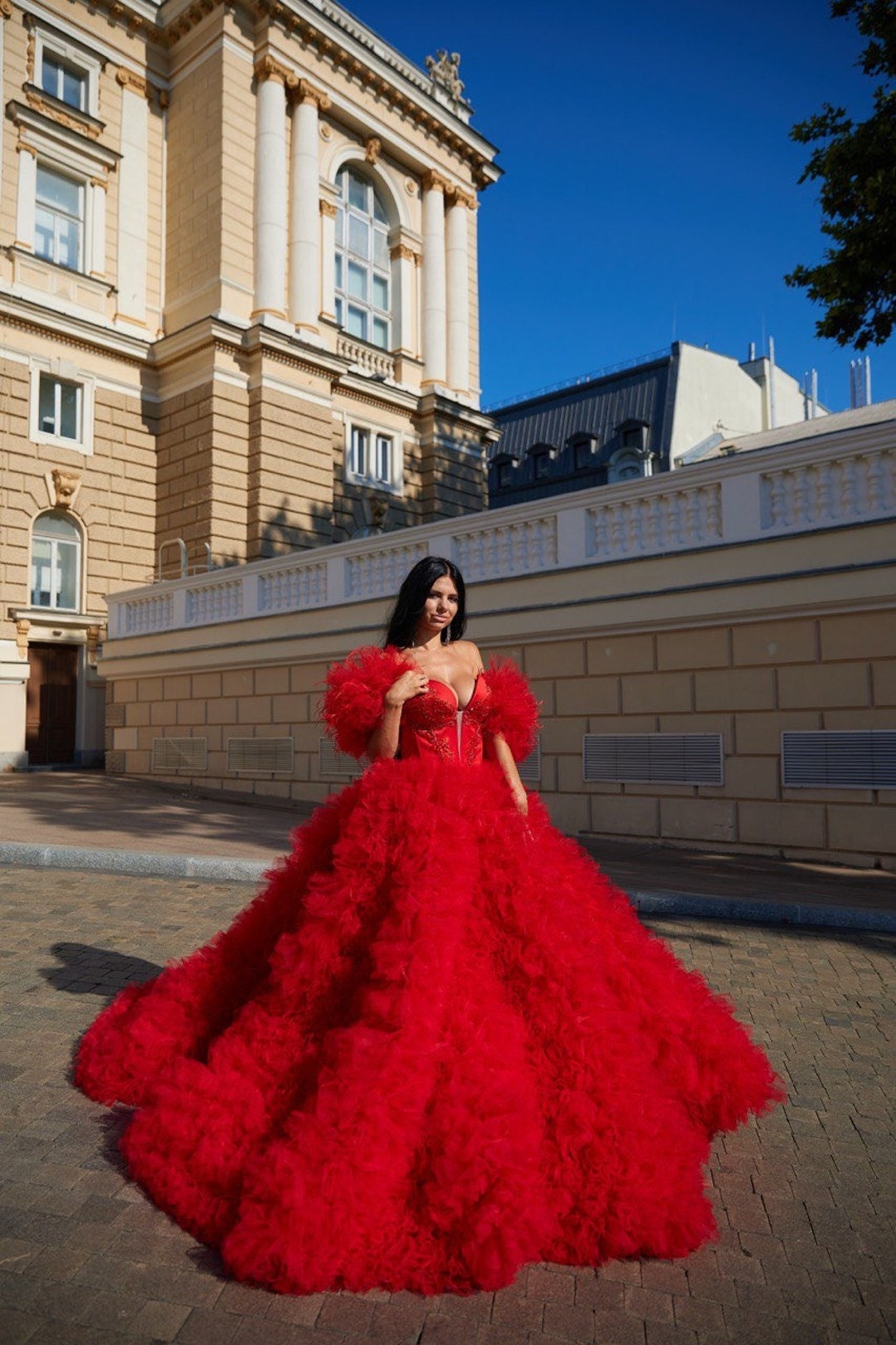 Red Ball Dress, Sparkly Couture Formal Dress, Glitter Maxi Tulle Gown ...