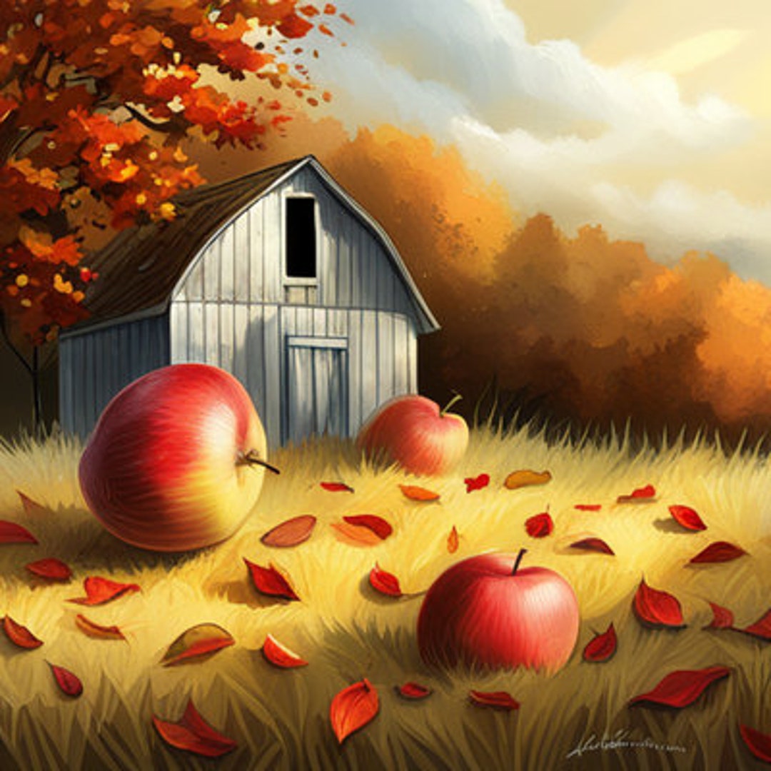 Fall Autumn Apple Farm With Barn Digital Download – Rustic Seasonal ...