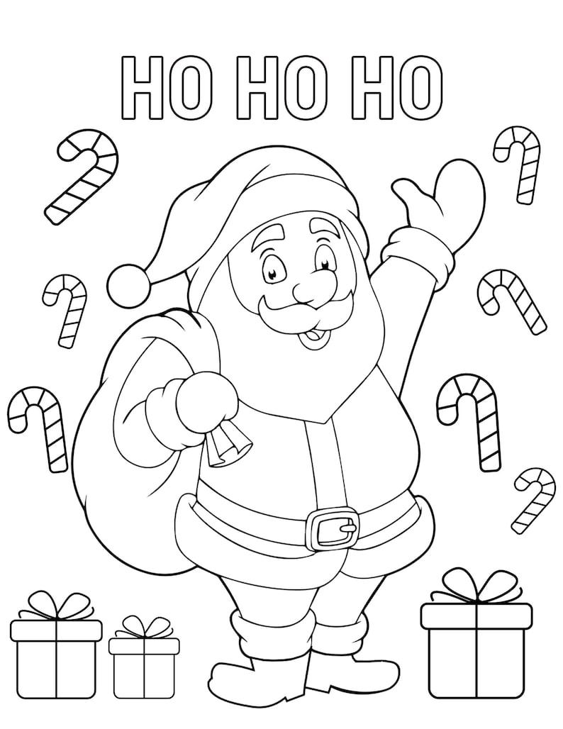 Santa Coloring Page - Etsy