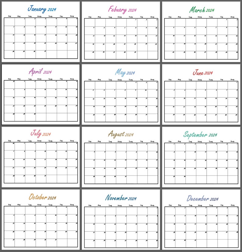 Simple 12-month Calendar - Etsy