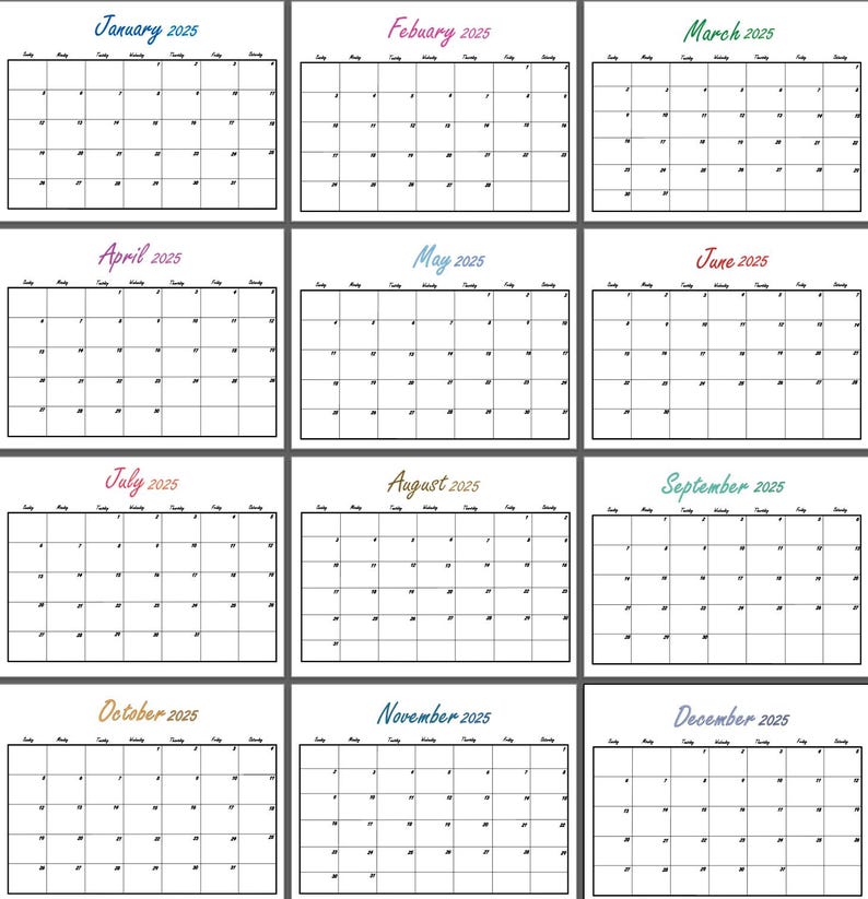 Simple 12-month Calendar - Etsy