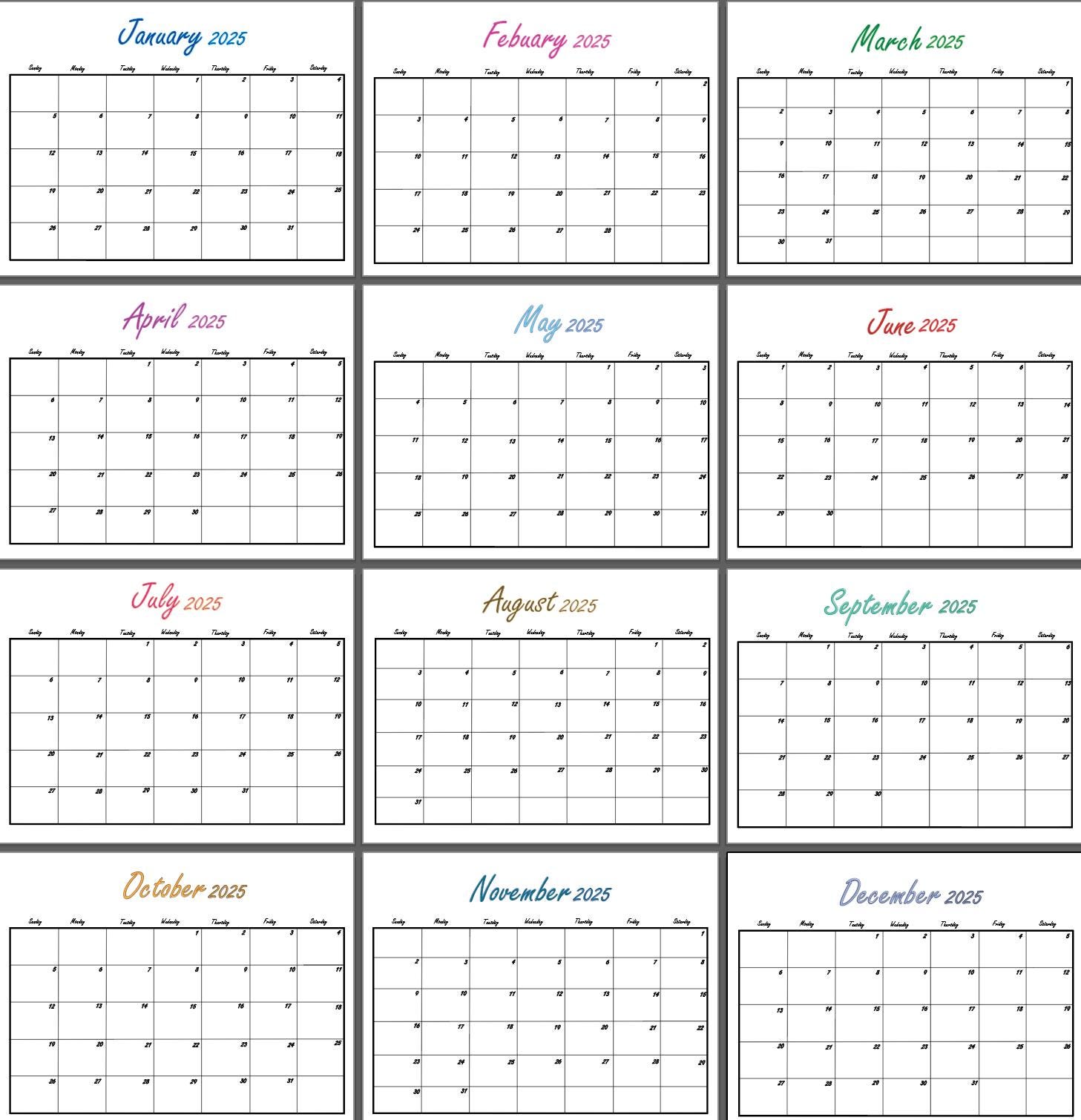 Simple 12-month Calendar - Etsy