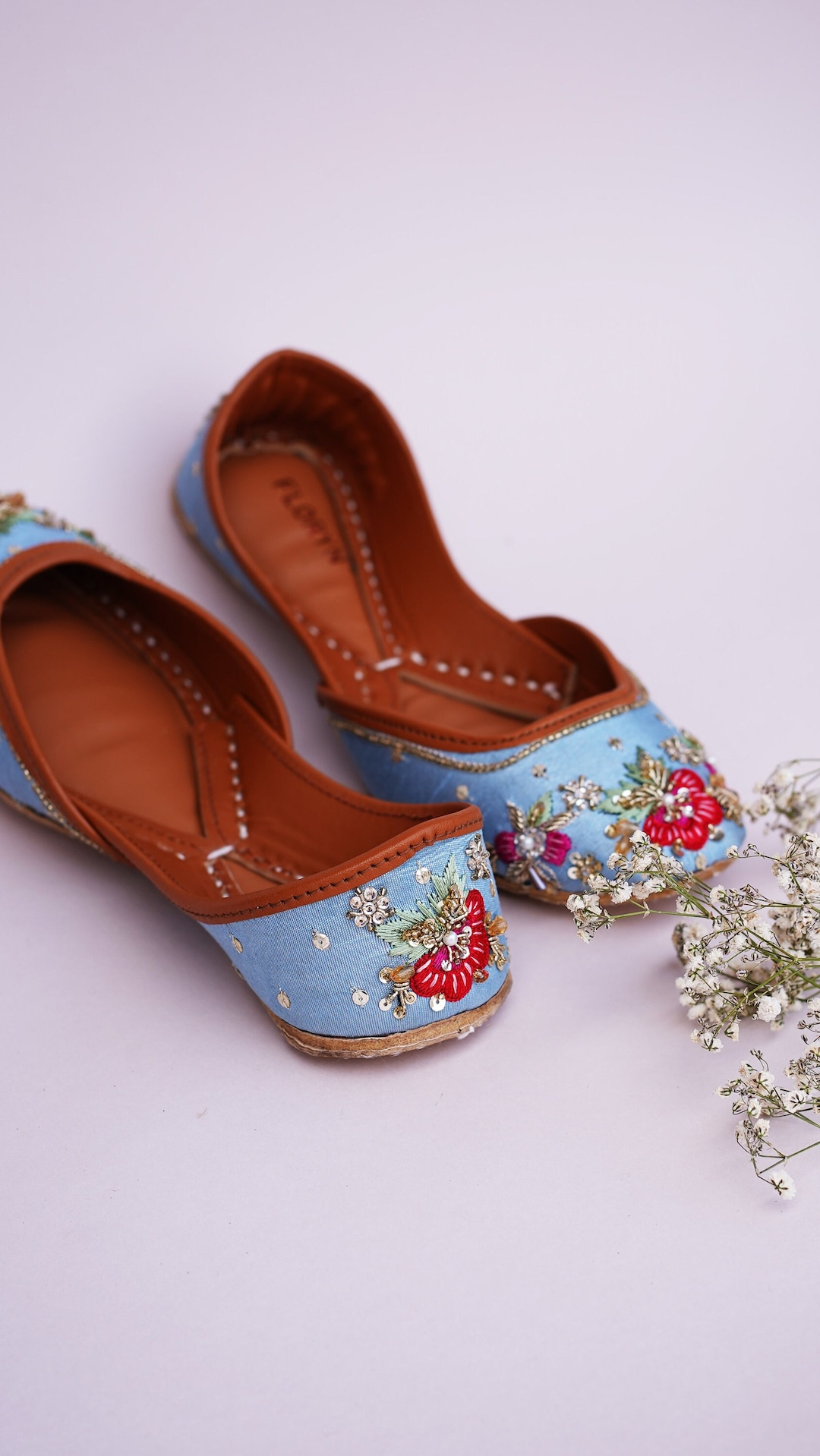 Blue Punjabi Jutti, Khussa for Women With Adda Design and Floral ...