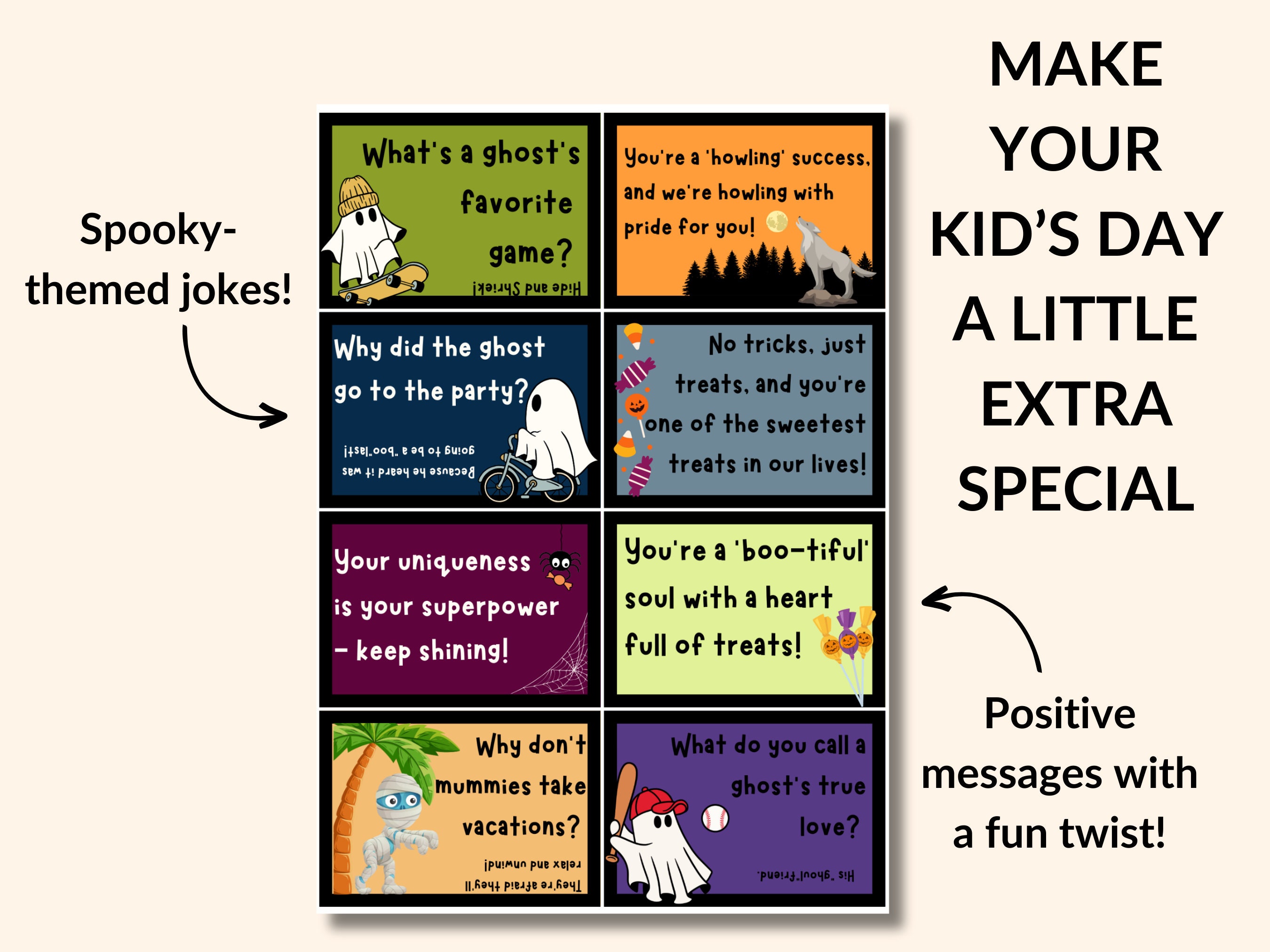 Halloween Lunch Box Notes | Lunch Kit Notes Halloween | Spooky Jokes ...