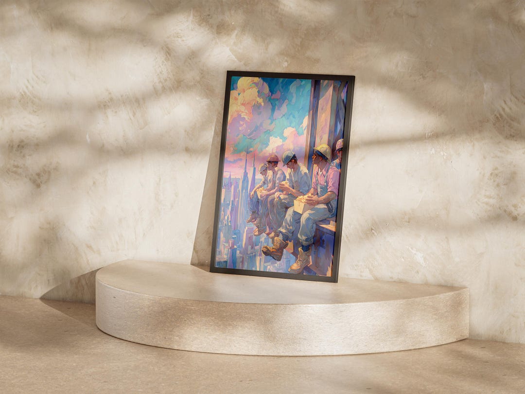 Skyline Lunch Wall Art | Modern Construction Worker Painting ...