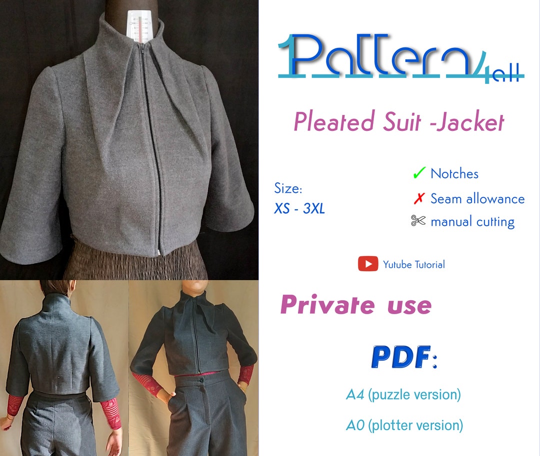 Pleated Suit_jacket_pdf_pattern_pattern Youtube TUTORIAL - Etsy
