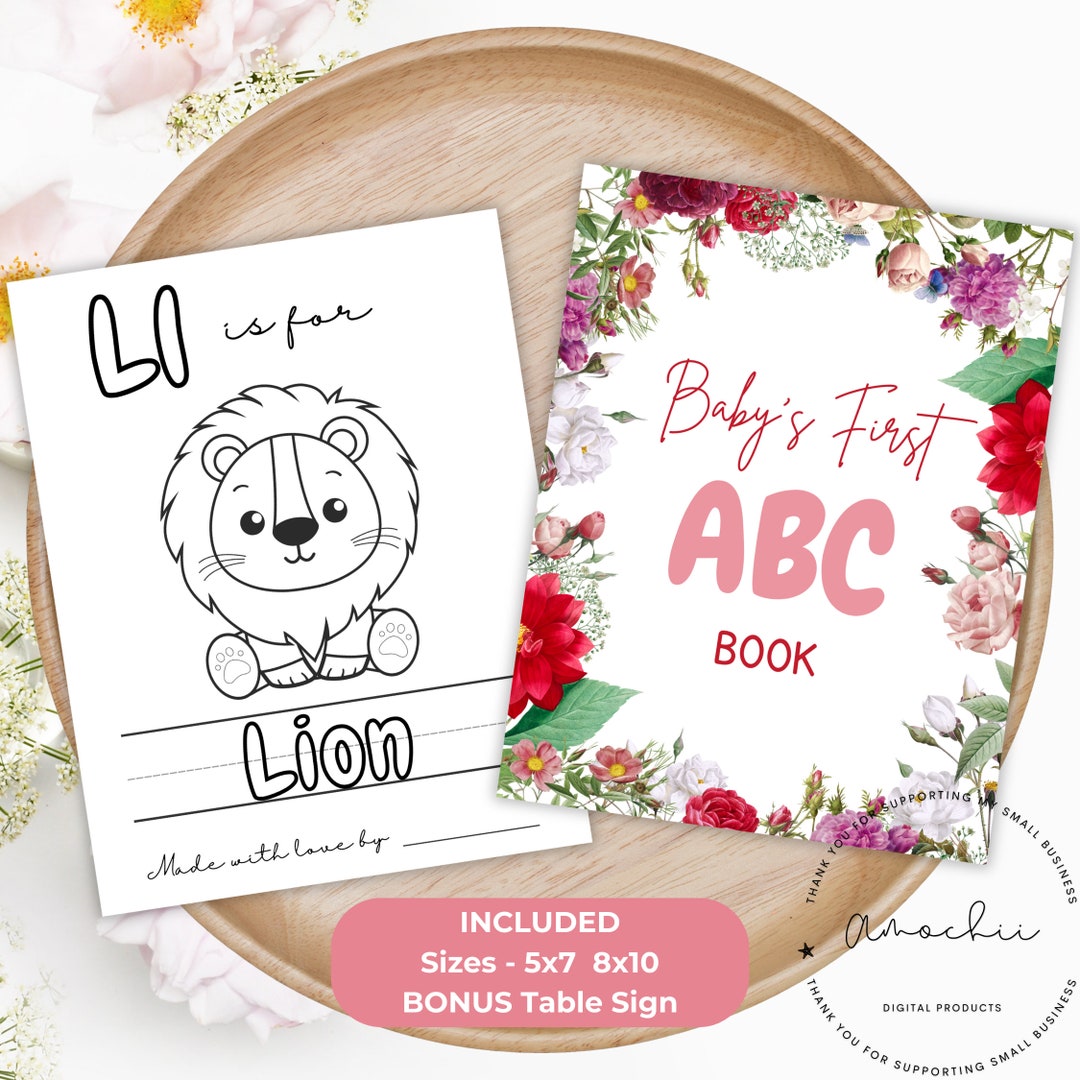 Vintage Flower Garden Baby Shower ABC Baby's First Alphabet Book Table ...