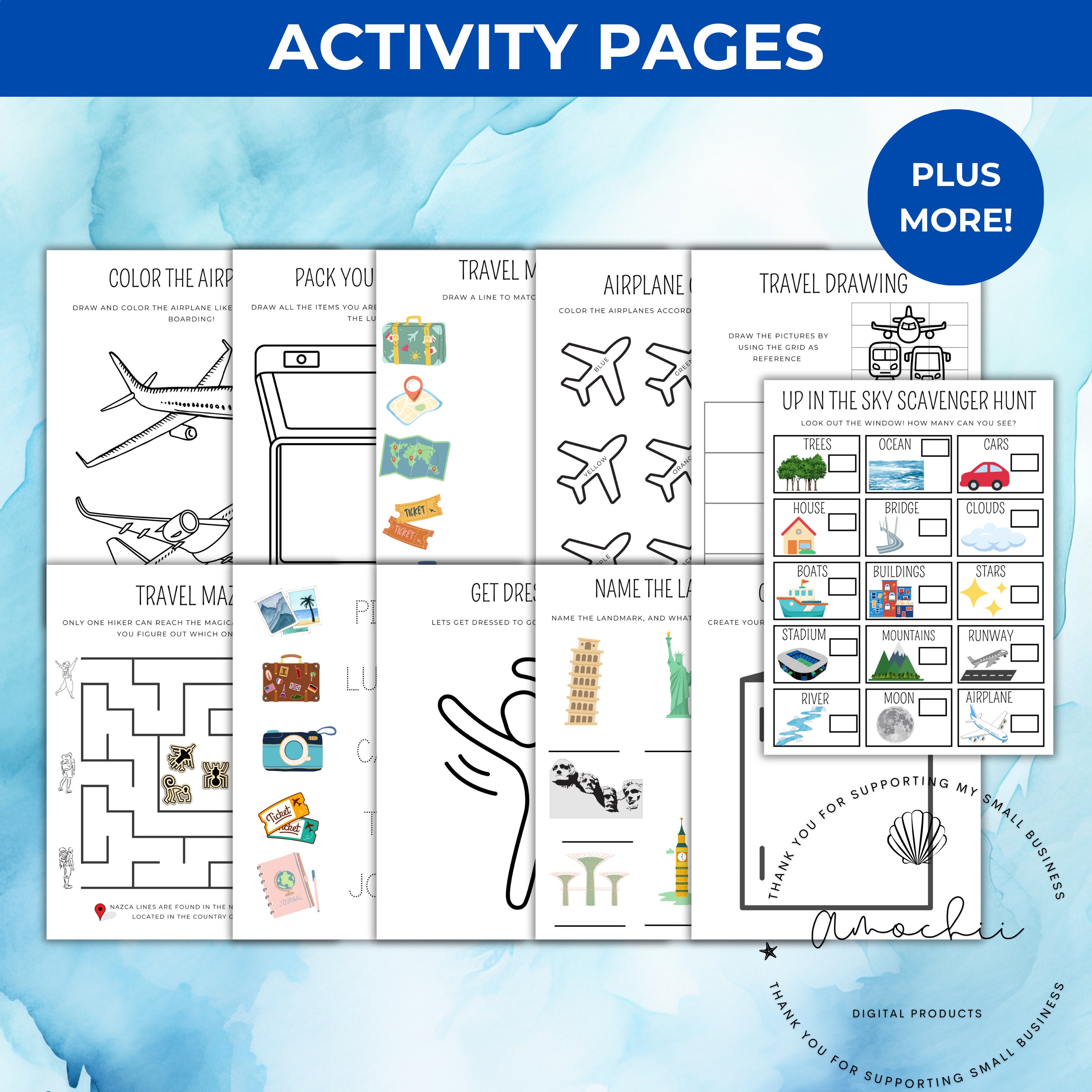 Airplane Themed Printable Activity Bundle Pack for Children Kids Family ...