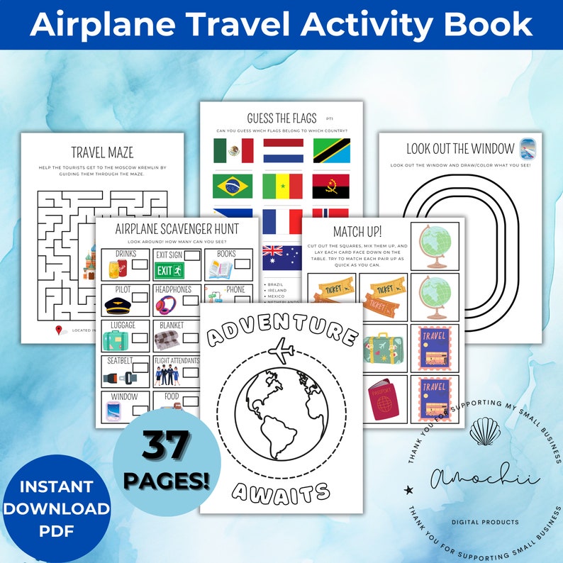 Airplane Themed Printable Activity Bundle Pack for Children Kids Family ...