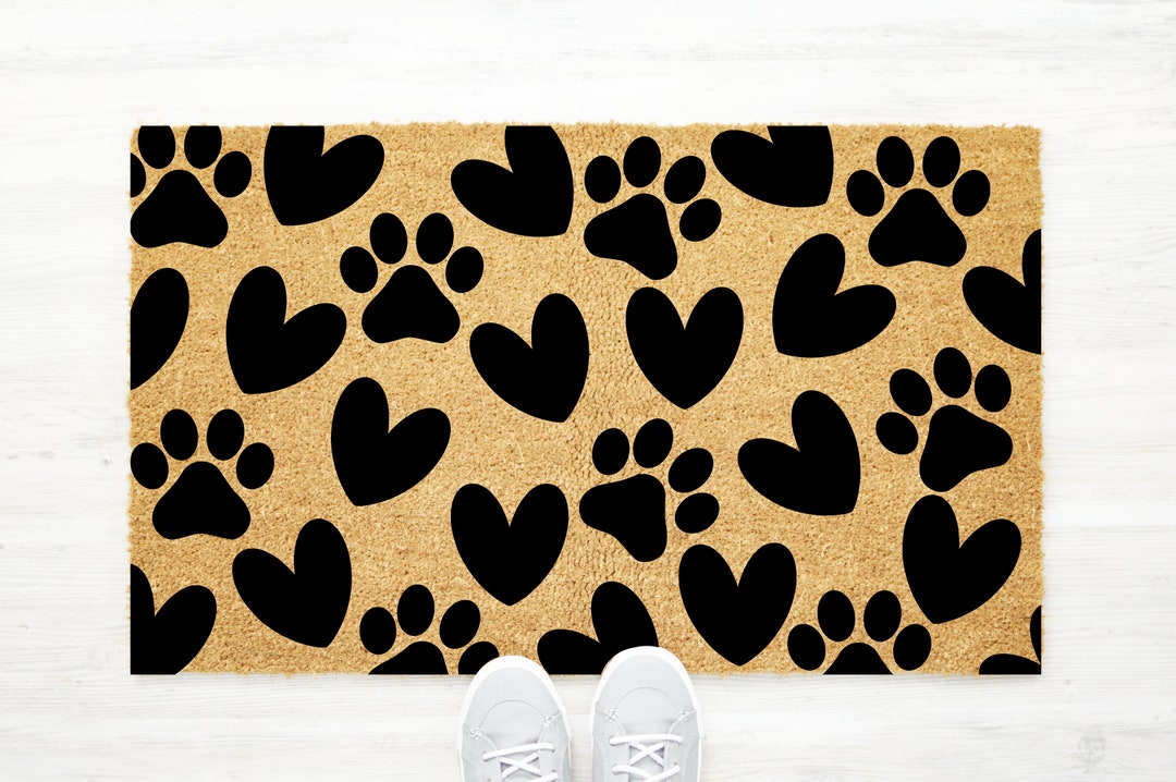 Heart Pattern and Dog Paw Print Door Mat Valentines Doormat Valentine's Day Gift Front Door Mat ...