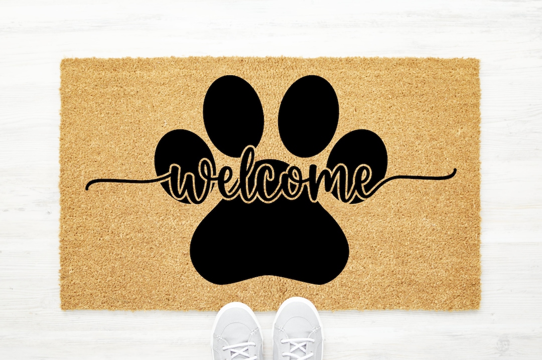 Welcome Dog Paw Print Door Mat Dogs Doormat Housewarming Gift Front ...