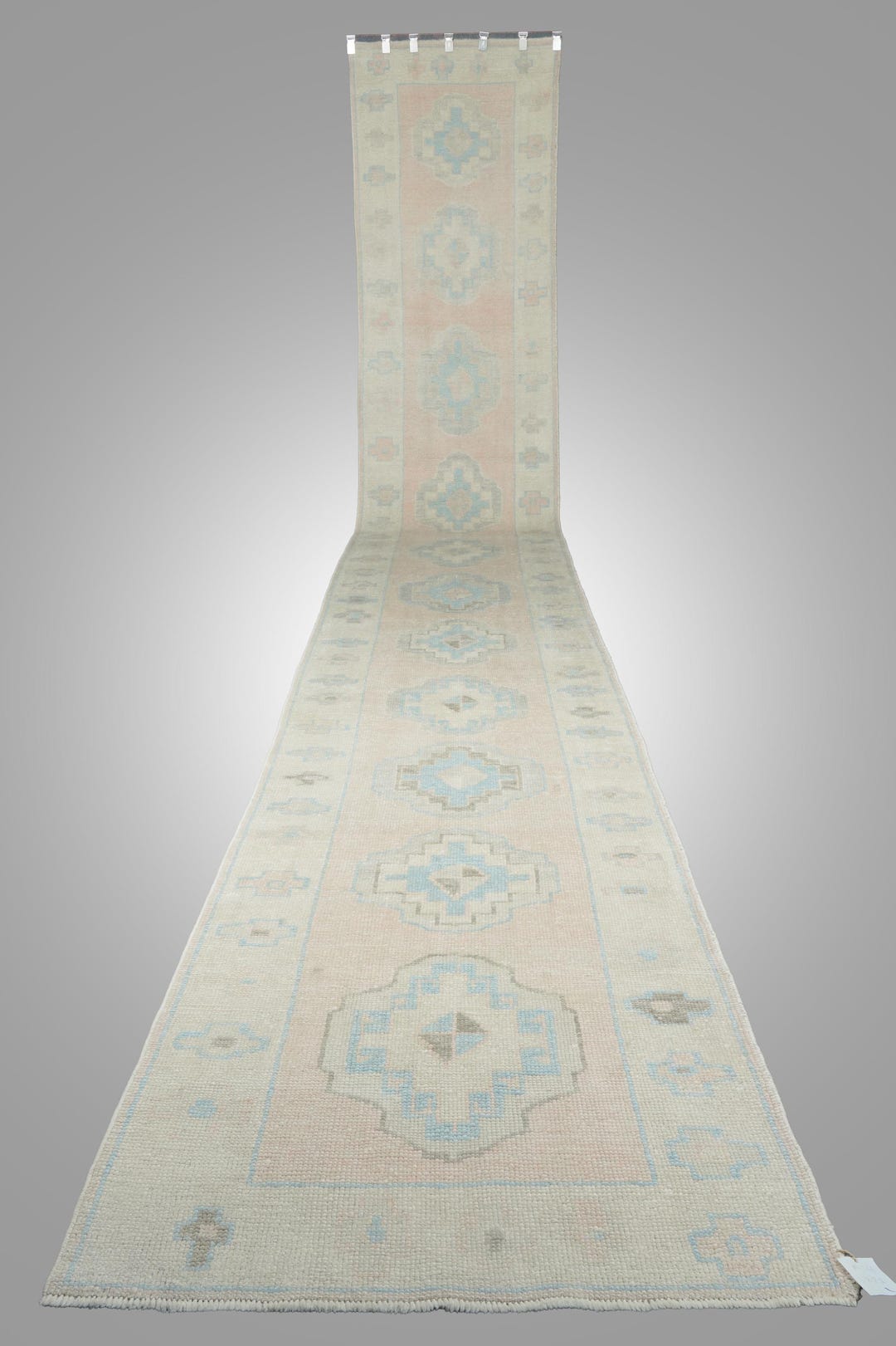 Handmade Turkish Oushak Wool Runner Rug: 3x21 Pink Oriental Stair Rug ...