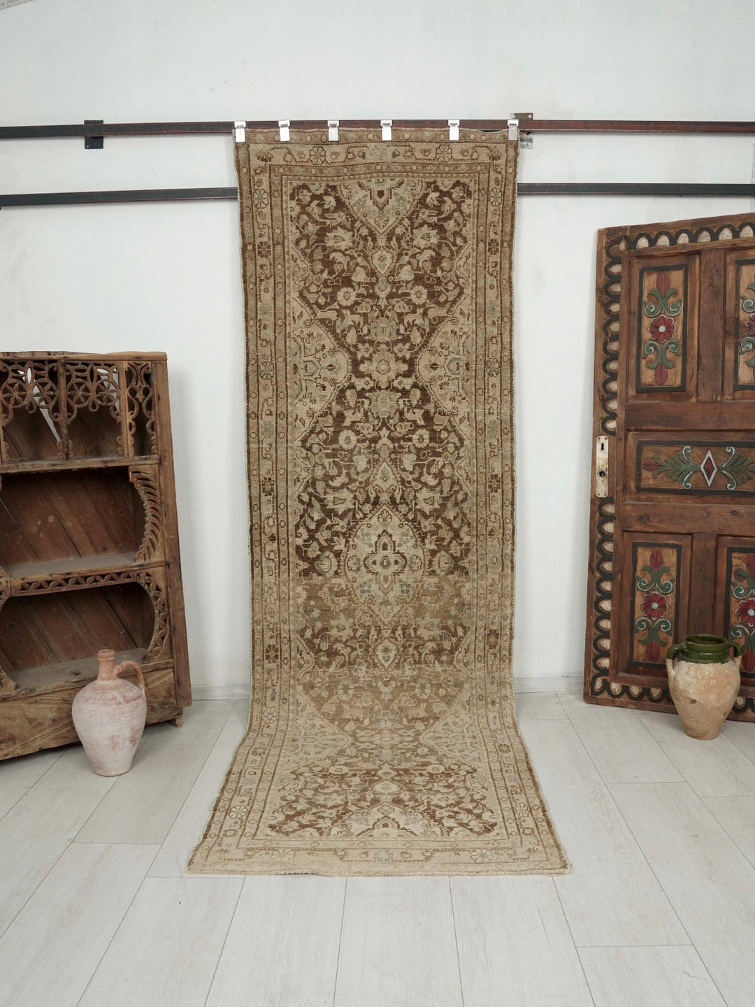Hand Knotted Wool Oushak Runner, Antique Turkish Boho Hallway Rug (3x10 ...