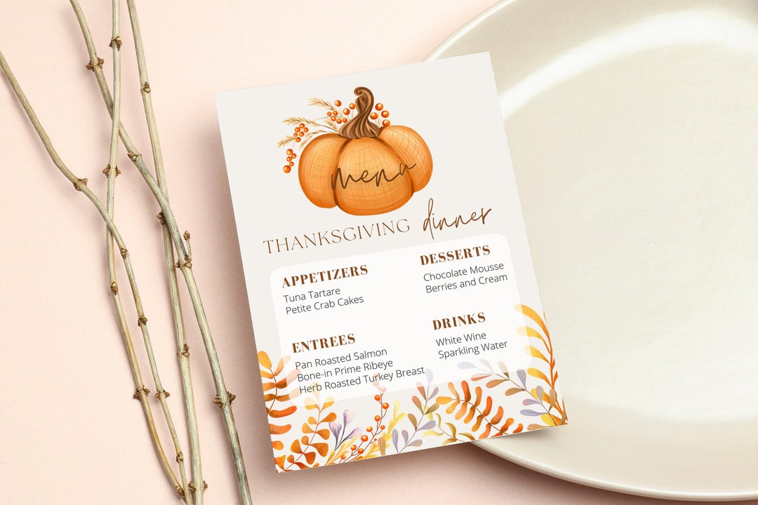 Thanksgiving Menu Card Template Friendsgiving Menu Printable - Etsy