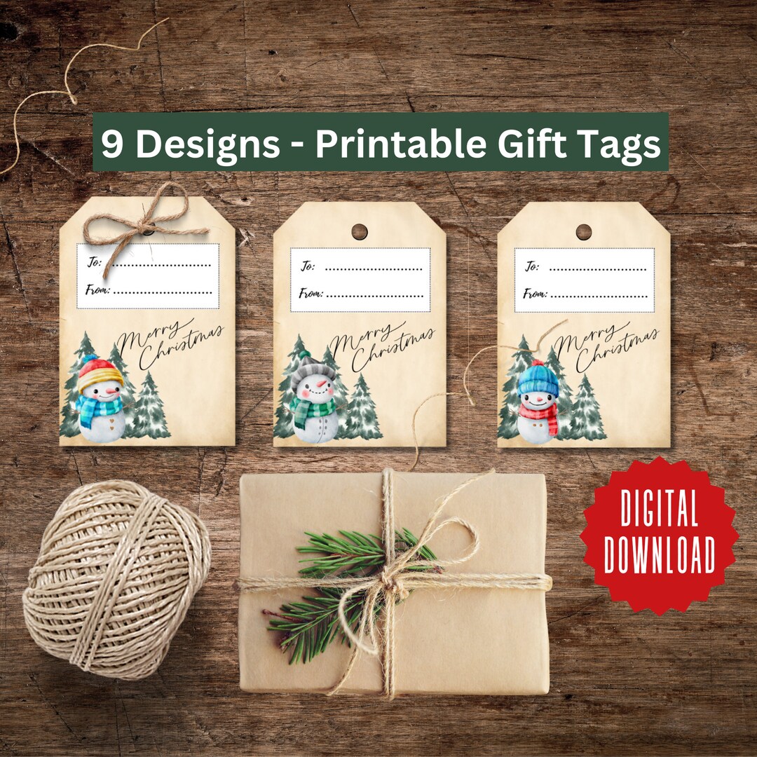 Printable Snowman Christmas Gift Tags, Watercolor Snowman Christmas ...